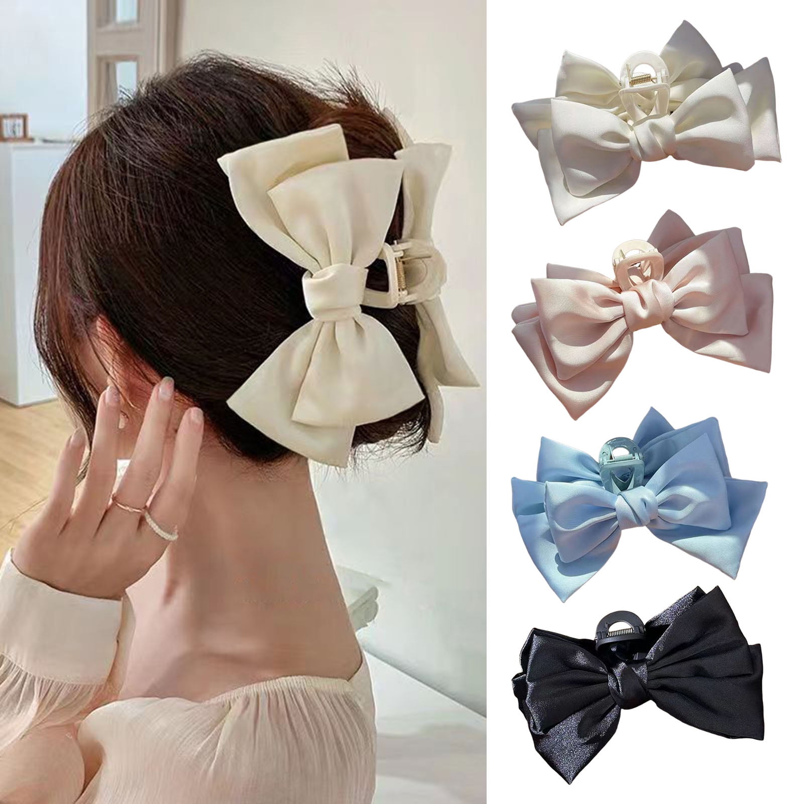 rygai Women Hair Claw Anti-slip Elastic Spring Strong Claw Big Bow-knot ...