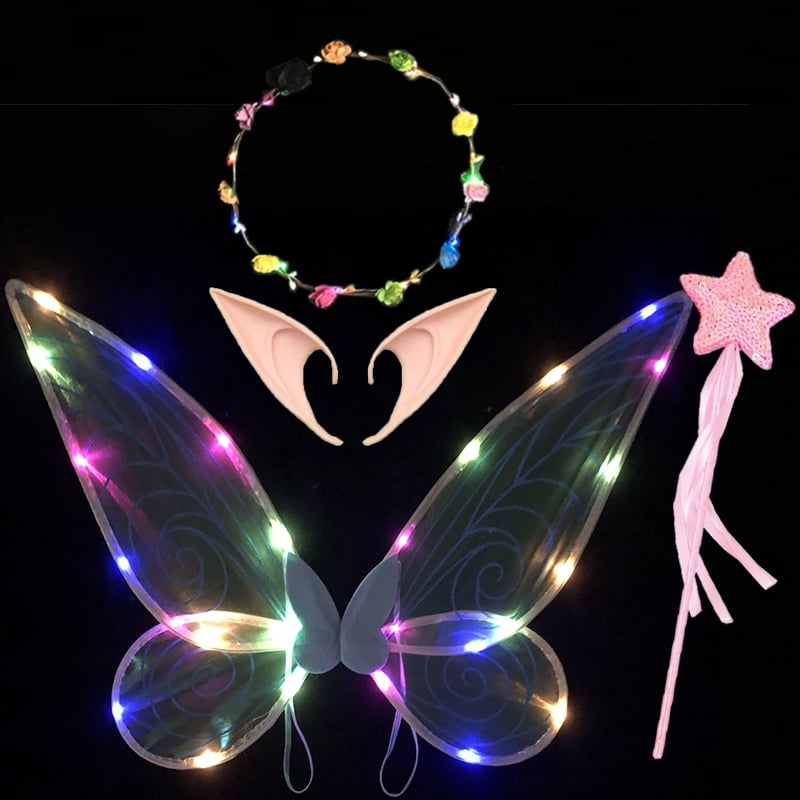 Sprifallbaby Fairy Wings Costume Set, Lighting Butterfly Wings Elf Ears ...