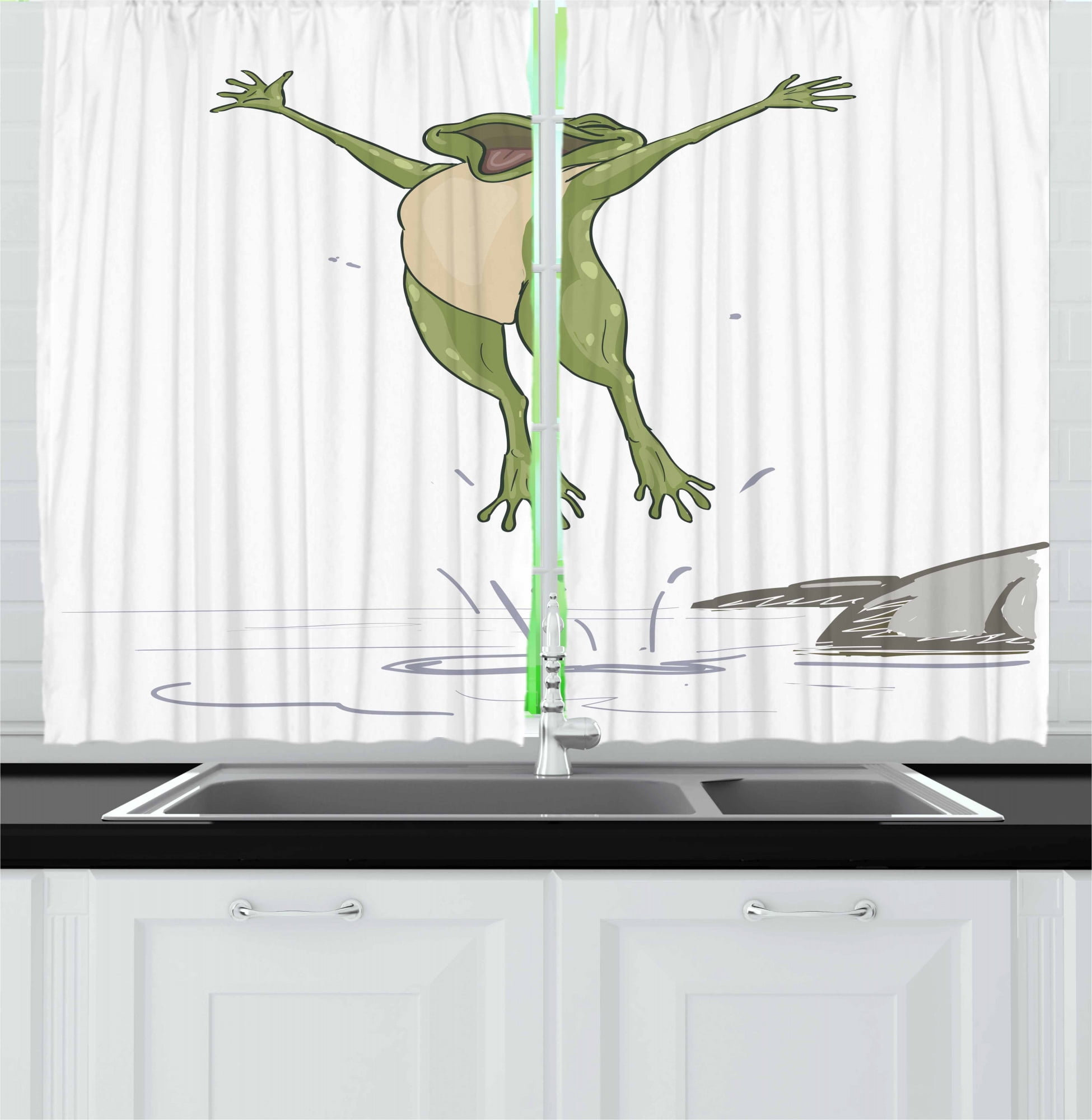 Frog Kitchen Curtains Frog Jumping In Excitement In The Water Happy