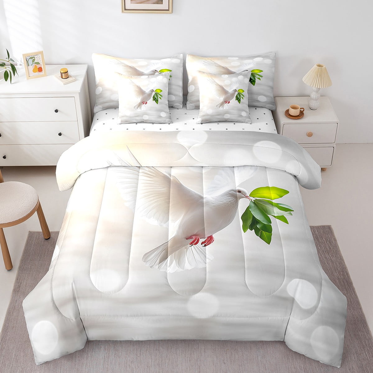 Peace Dove Comforter Set 7 Piece Bed in a Bag Twin,White Bird Bedding ...