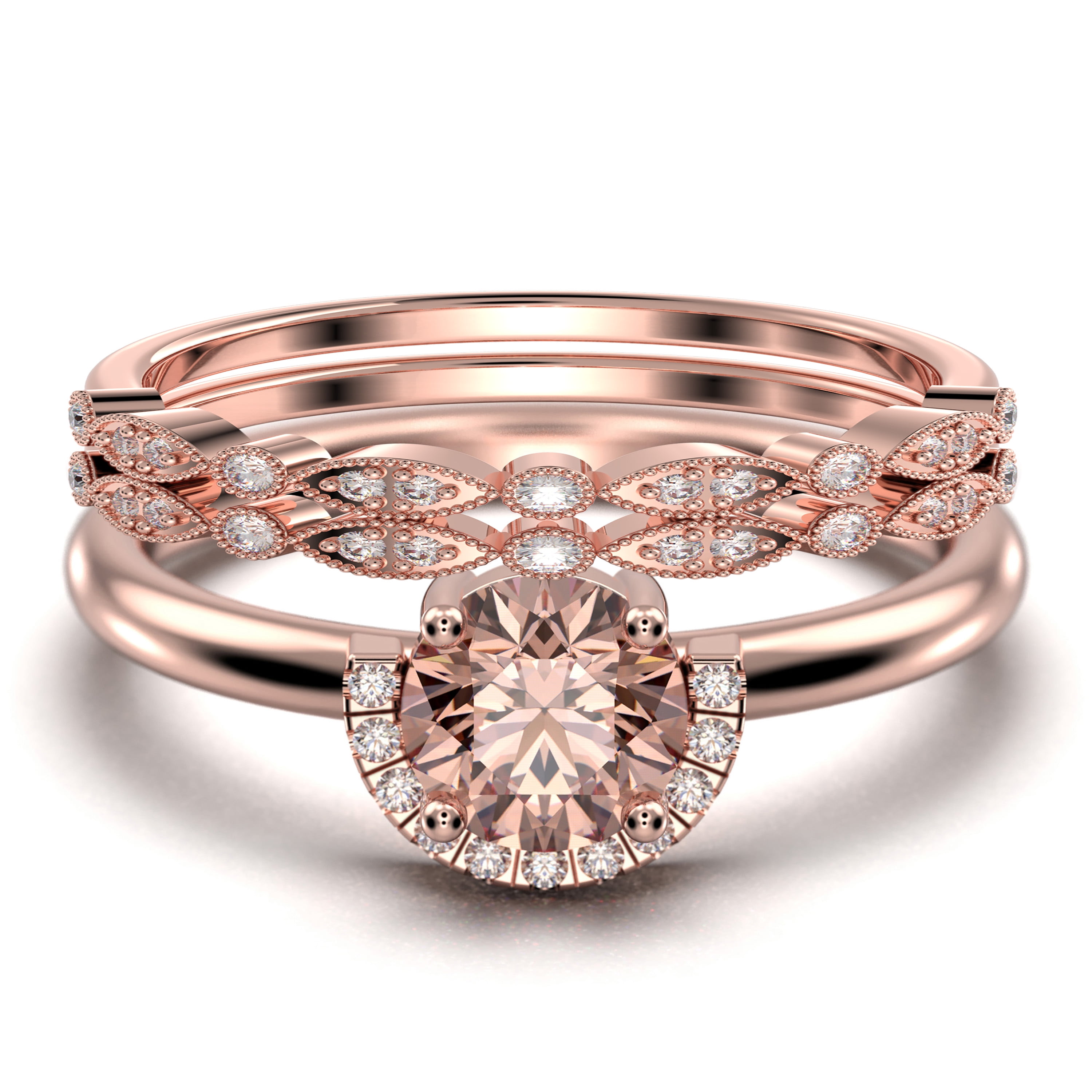 Fairy Minimalist 2.25 Carat Round Cut Morganite And Diamond Moissanite ...