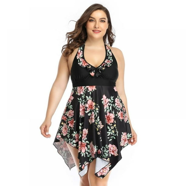 Womens Plus Size Swimsuit Floral Printed Swimwear Tummy Control Swimdress Two Pieces 2xl 6xl