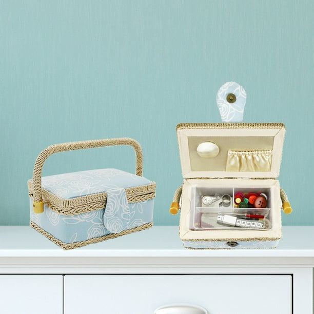 Small Sewing Basket Printed Design Storage Box ;Built-in Sewing Tools ...