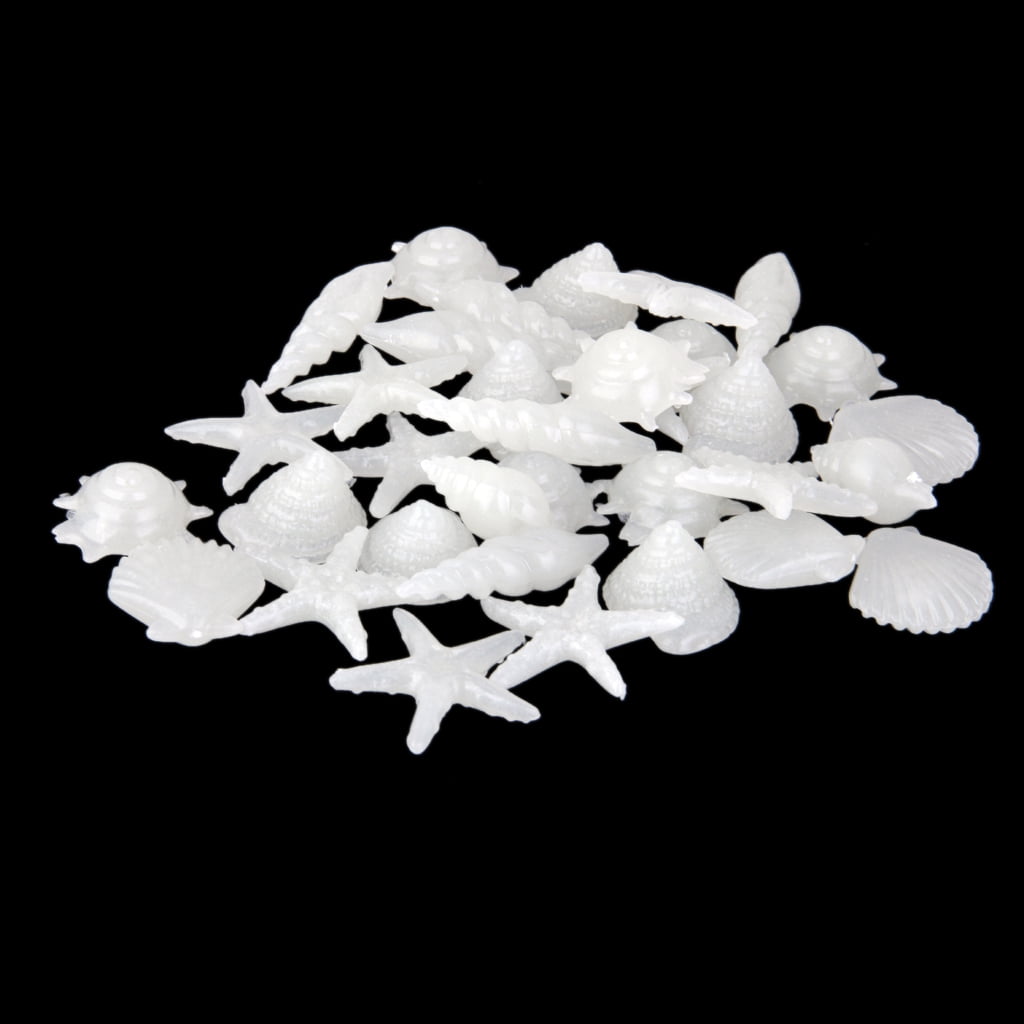 70x Glow Dark Luminous Stone Pebble Conch Shell Acuario Fish Tank Decor ...