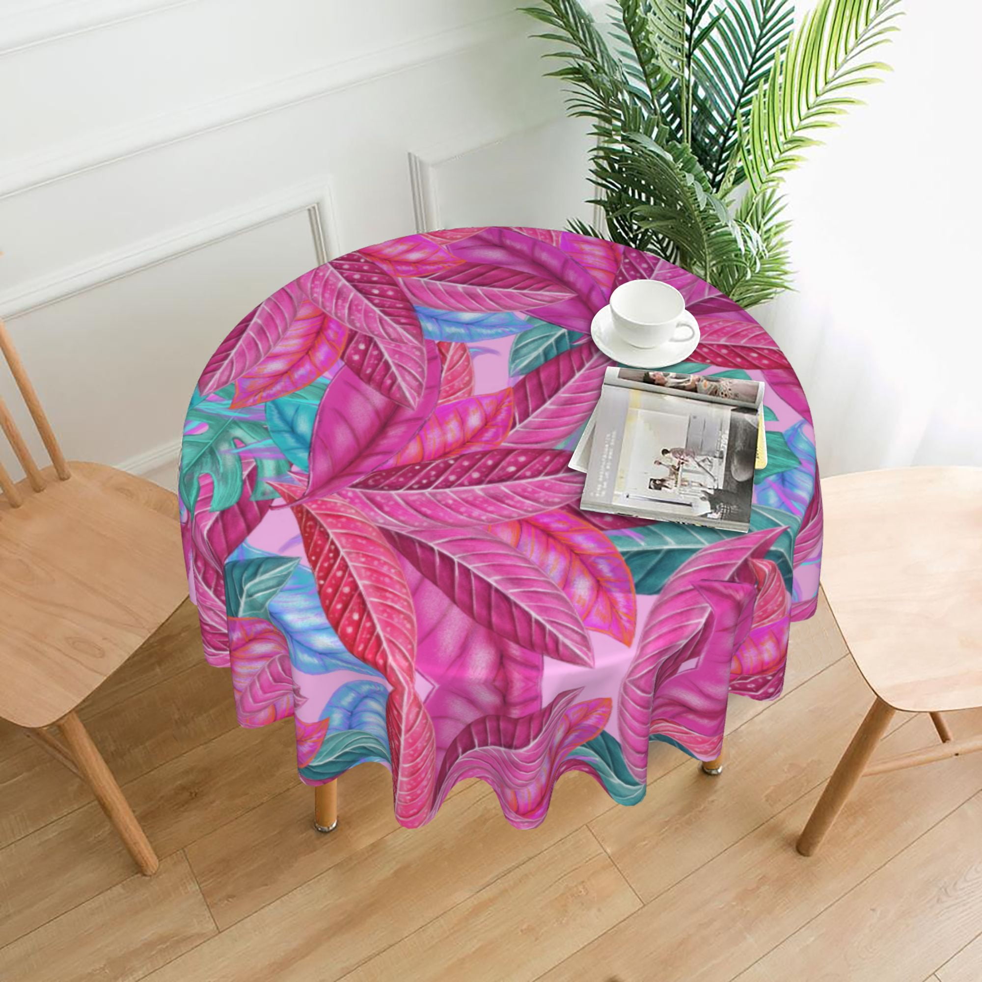 ZICANCN Round Table Cloths 60 Inch, Magenta Tropical Botanical Print ...