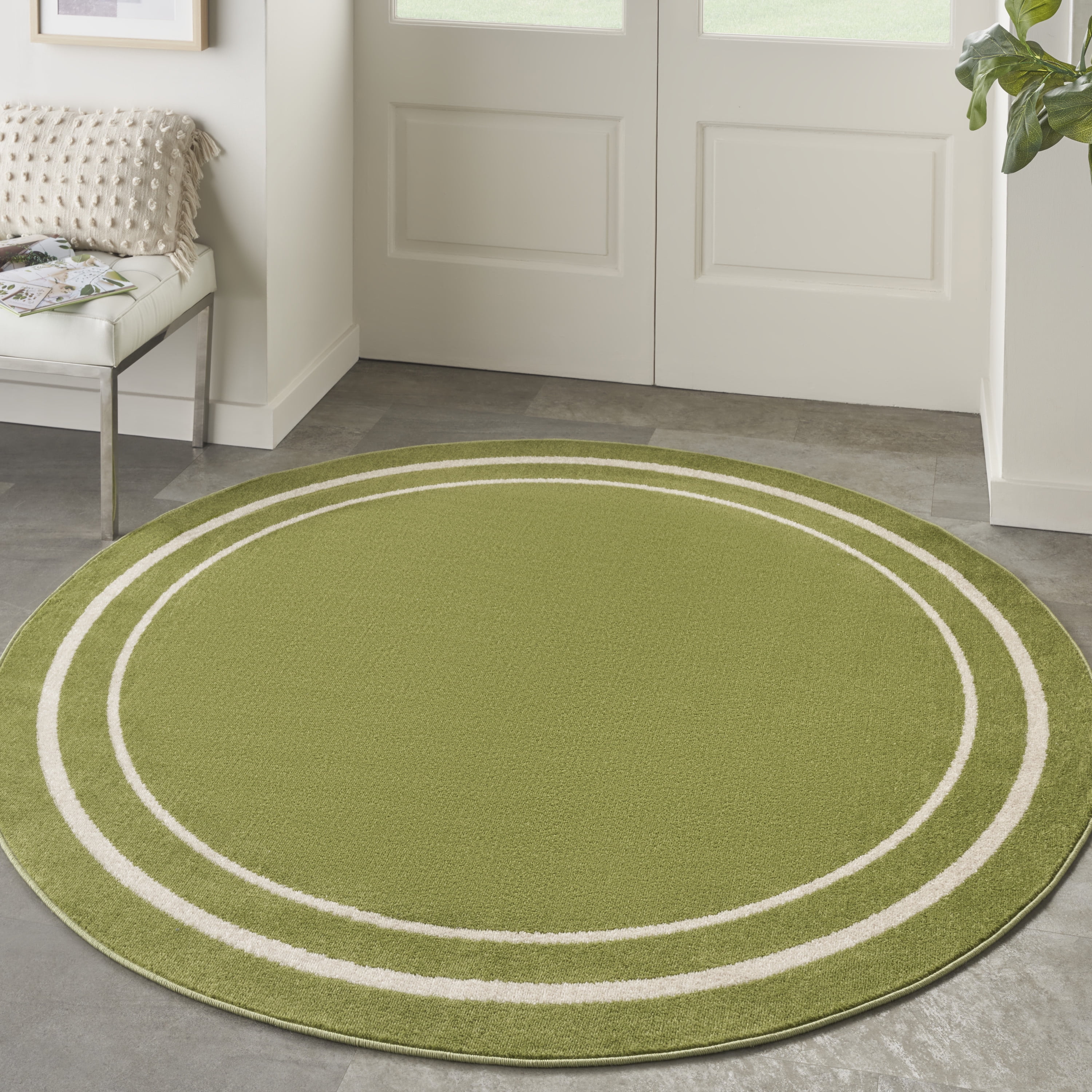 Nourison Essentials Indoor/Outdoor Green Ivory 4' x round Area Rug, (4 ...