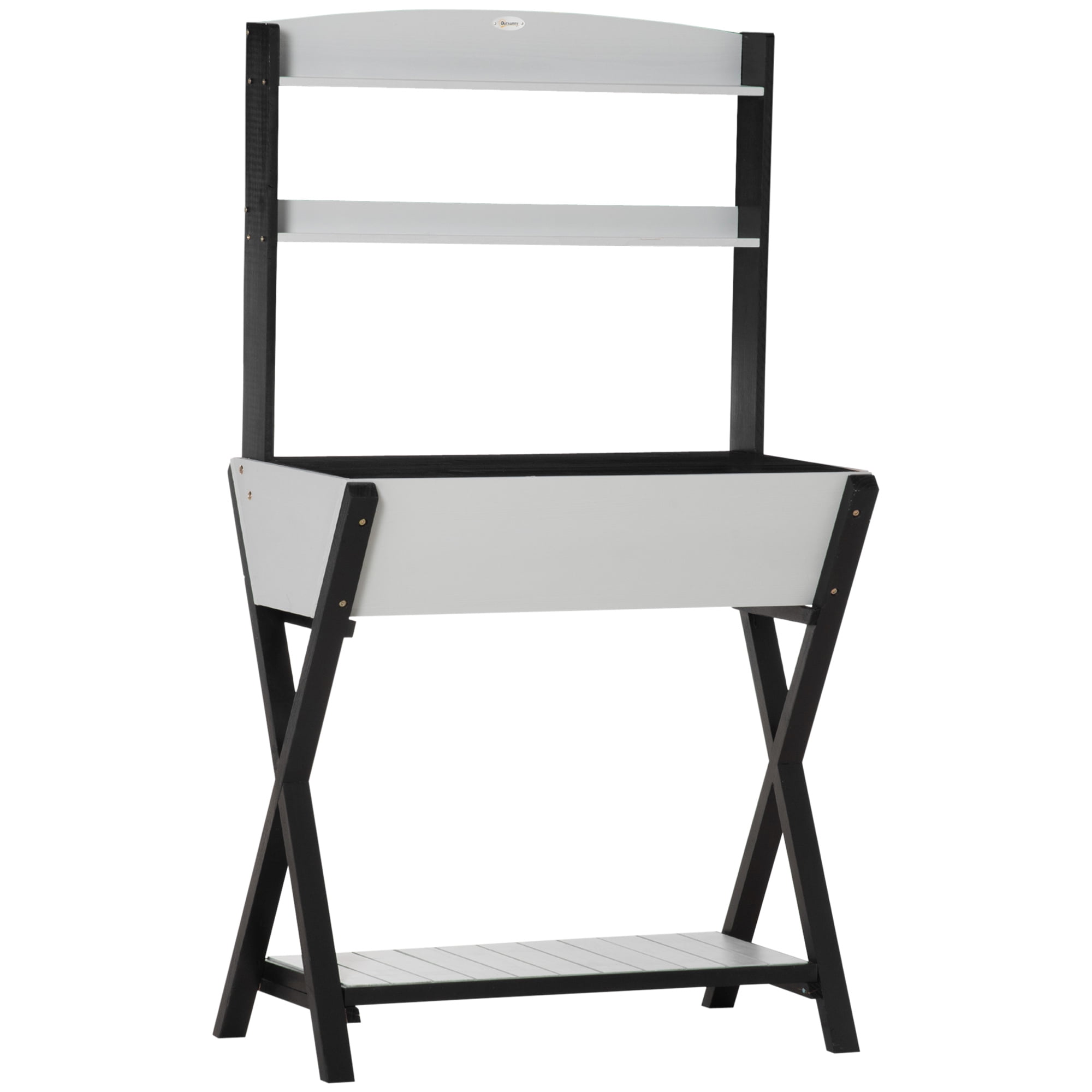 Outsunny Garden Potting Bench Table with Hidden Storage Box, Wood ...