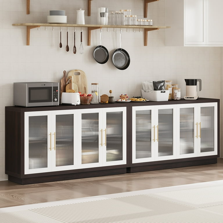 Homfa Modern Sideboard Buffet with Glass Doors Accent Cabinet Console Table TV Stand Brown White