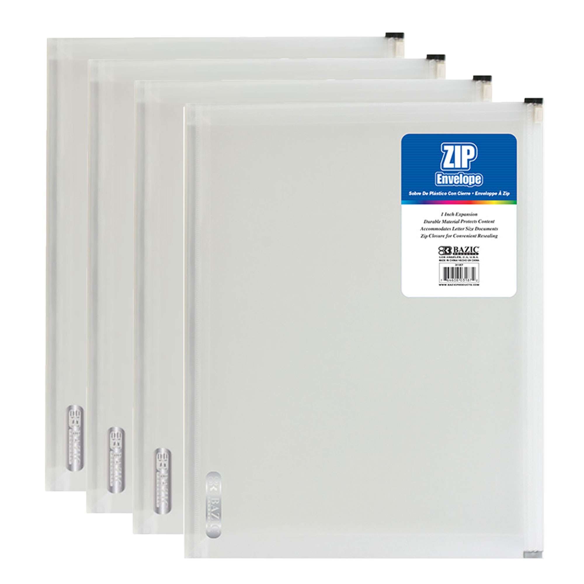 BAZIC Plastic Envelope Poly Envelopes, Clear Folder Zip Closure, 4-Pack ...