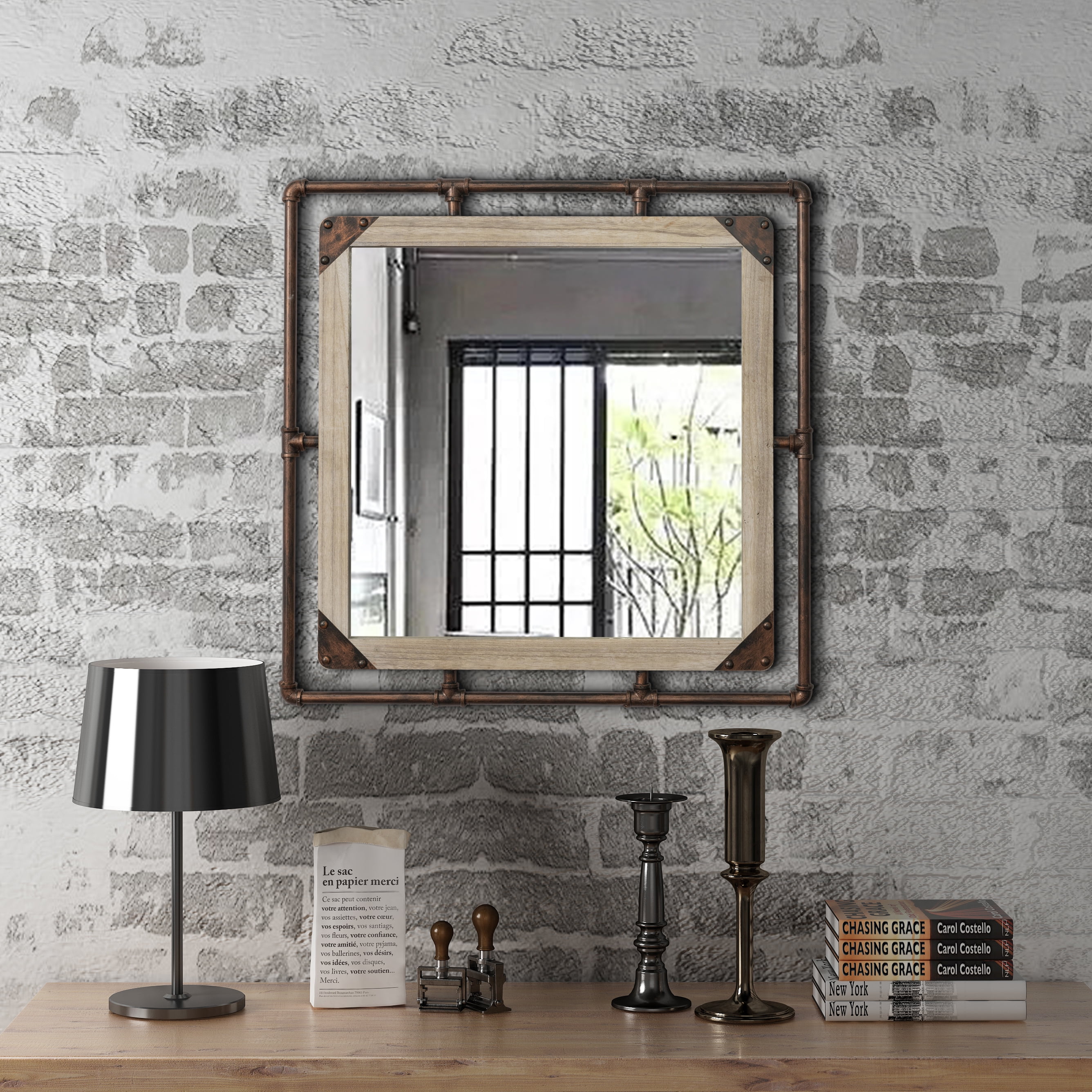 Nxhome 32 in. x 32 in. Metal Square Frame Decorative Wall Mirror ...