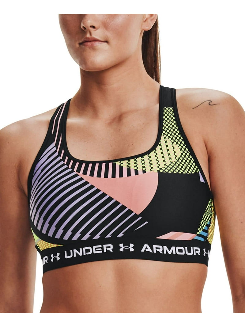 Under Armour Women's Crossback Mid Printed Sports Bra Black Size