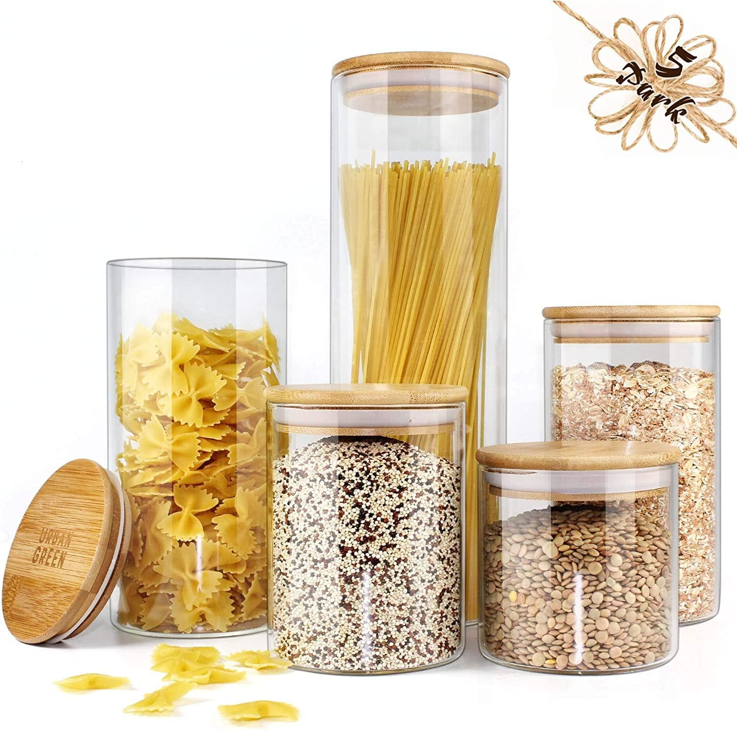 Urban Green Glass Jar Set with Bamboo Lids - Airtight Food Storage ...