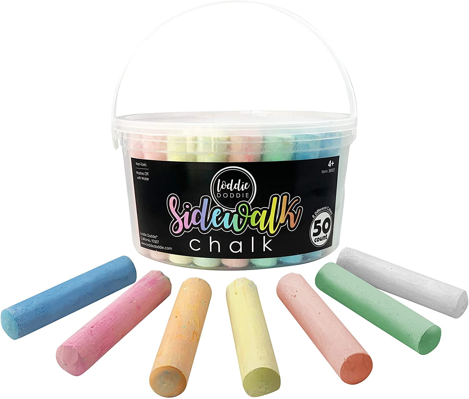 50ct Bucket of Sidewalk Chalk- 8 unique colors- Long lasting Jumbo ...