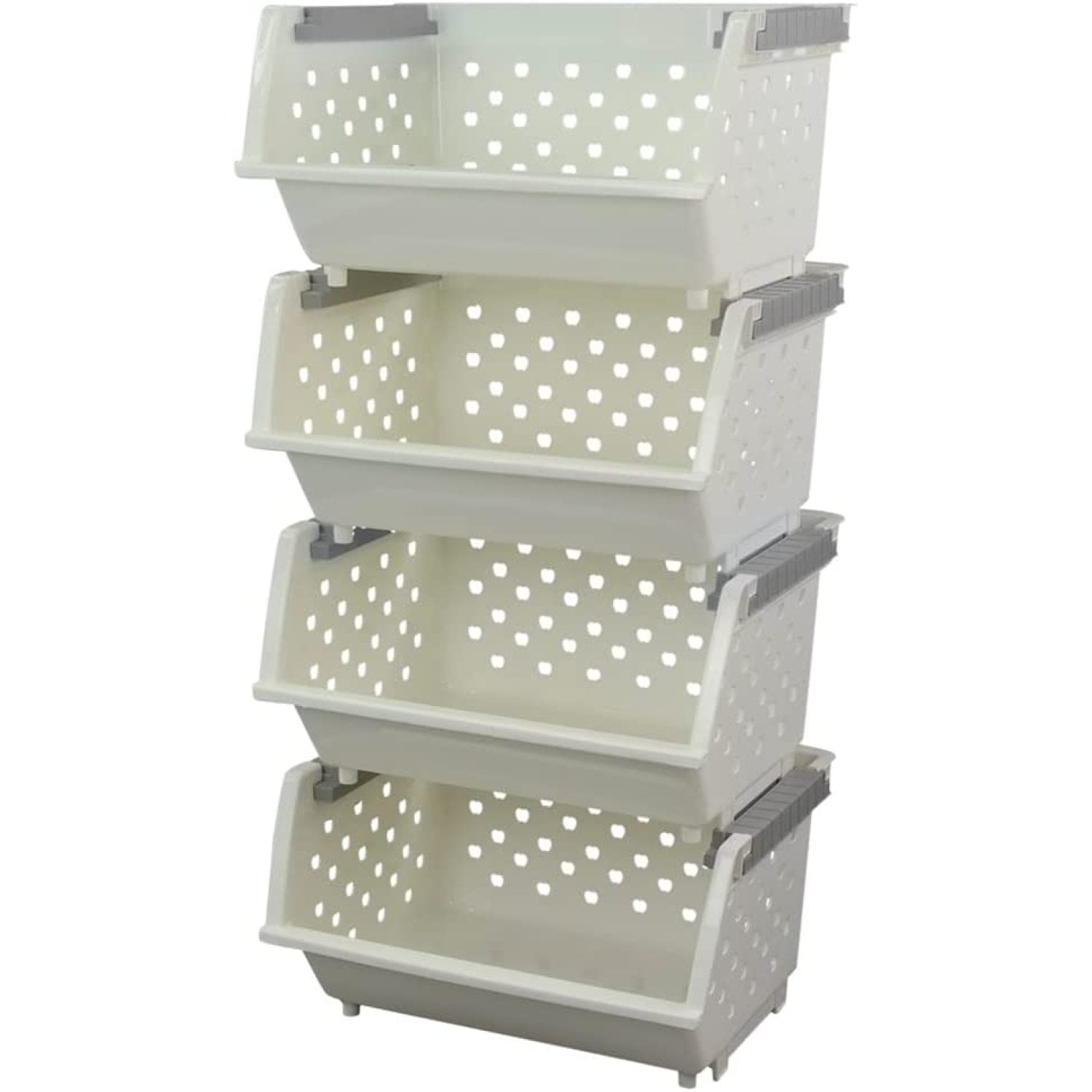 4-Pack Plastic Large Stacking Organizer Basket, Stackable Storage ...