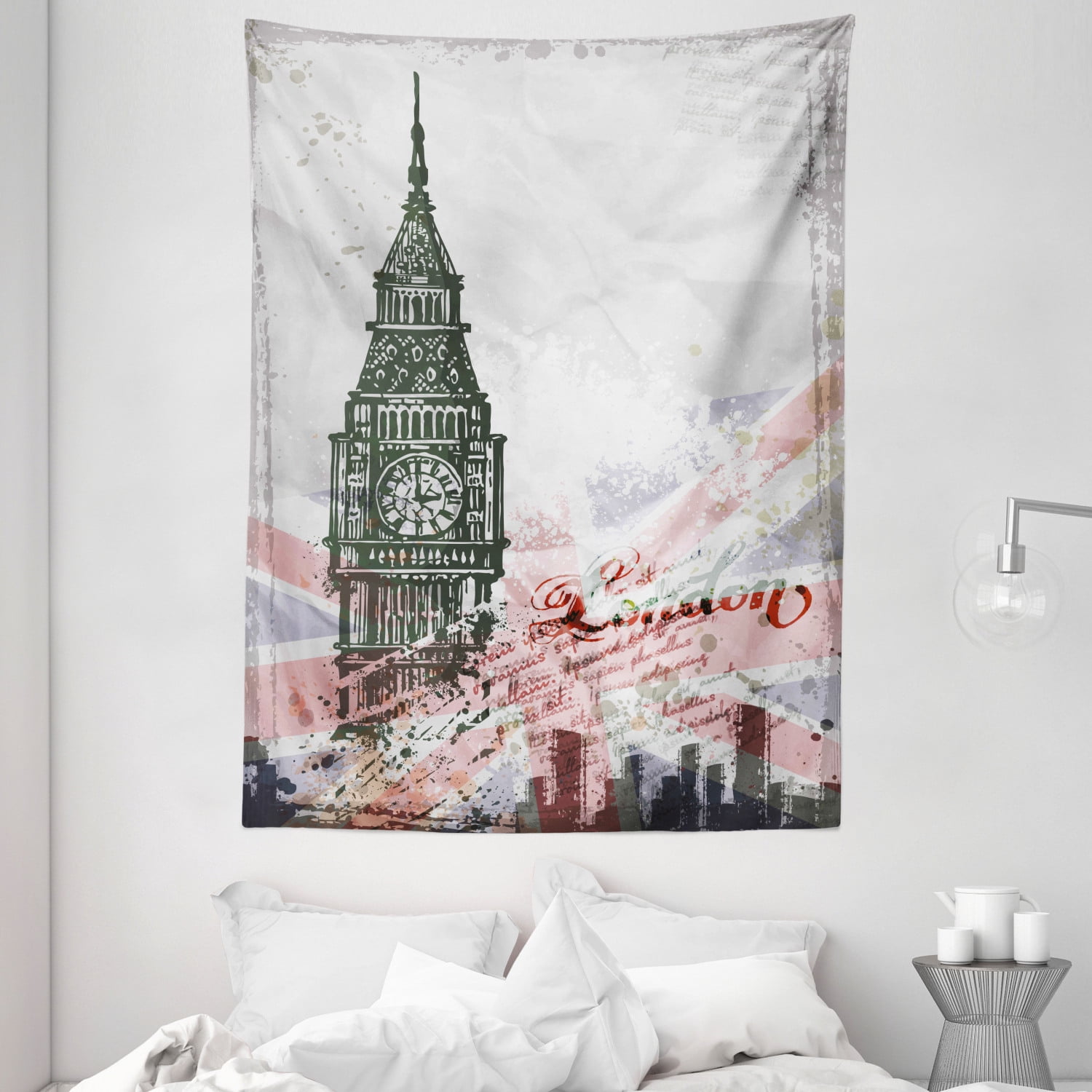 London Decor Tapestry, Hand Drawn Illustration of Big Ben London ...