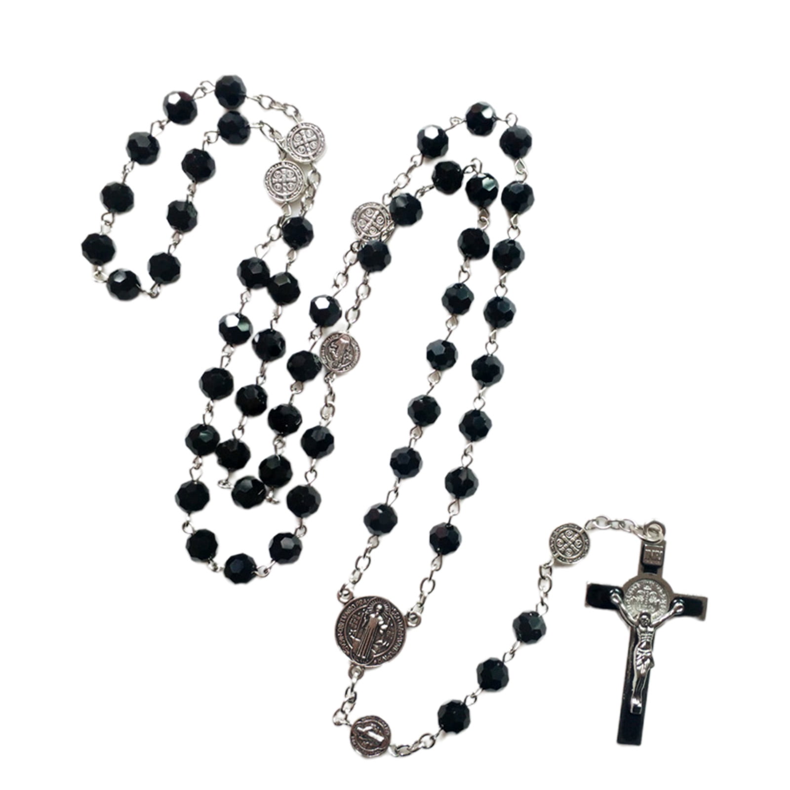 BYDOT Multi Color Crystal Bead Rosary Catholic Necklace Holy Soil Medal ...