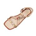 PiGOGI Women Plus Size Bohemian Beaded Straps Elastic Back Flat Sandals ...