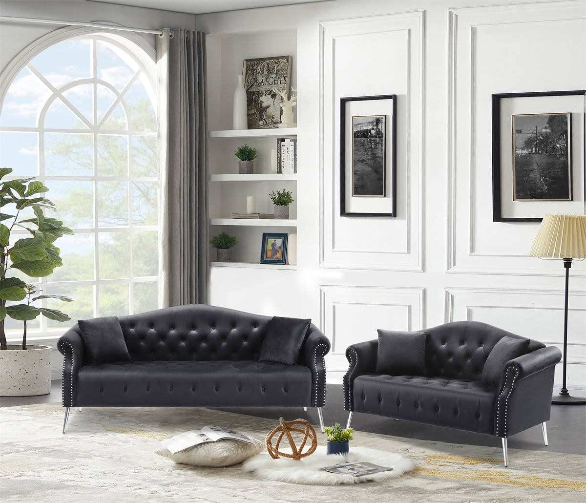 2 Pieces Living Room Sofa Set, Velvet Loveseat Sofa and 3 Seater Sofa ...