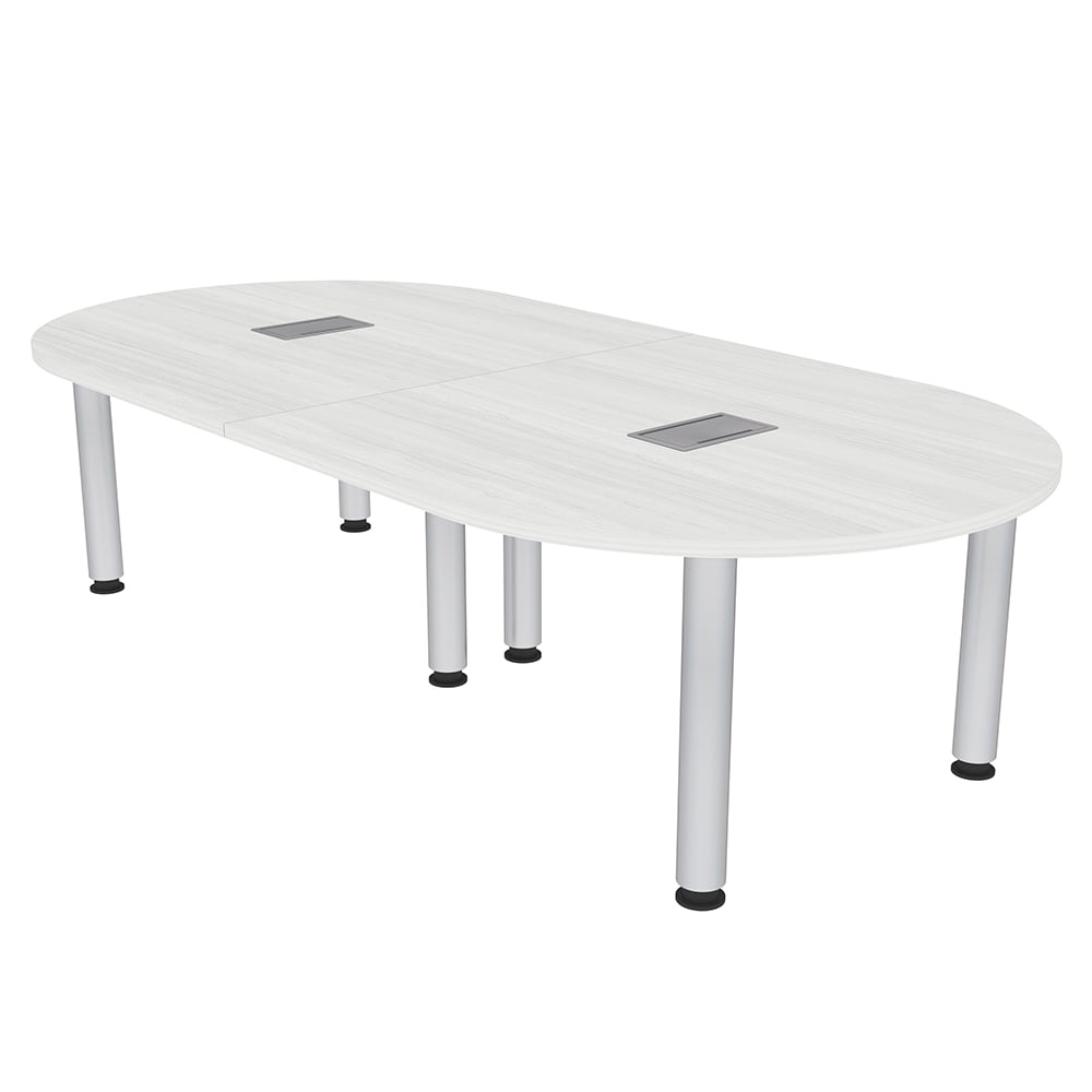 8x4 Racetrack Shaped Conference Table Silver Post Legs Power And Data ...