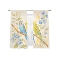 Blue Yellow Budgerigar Chiffon Sheer Curtains 63 Inches Long Retro ...