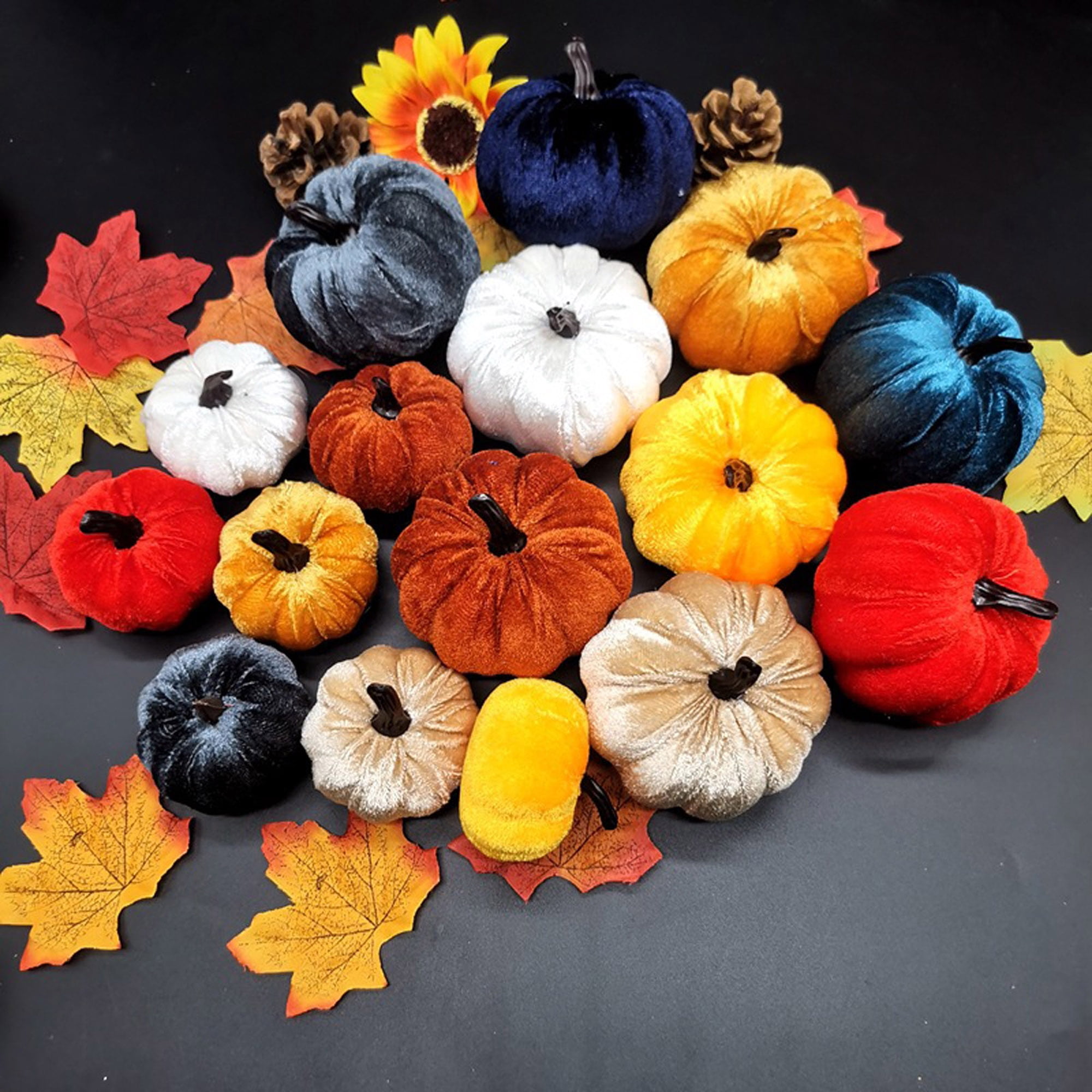 RSRZRCJ 1/9/12 Pcs Mini Velvet Pumpkins, Fall Harvest Small Artificial ...