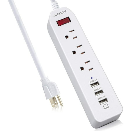 Flat Plug Power Bar with USB，Power Strip Charger, 3 AC Outlets with 3 ...