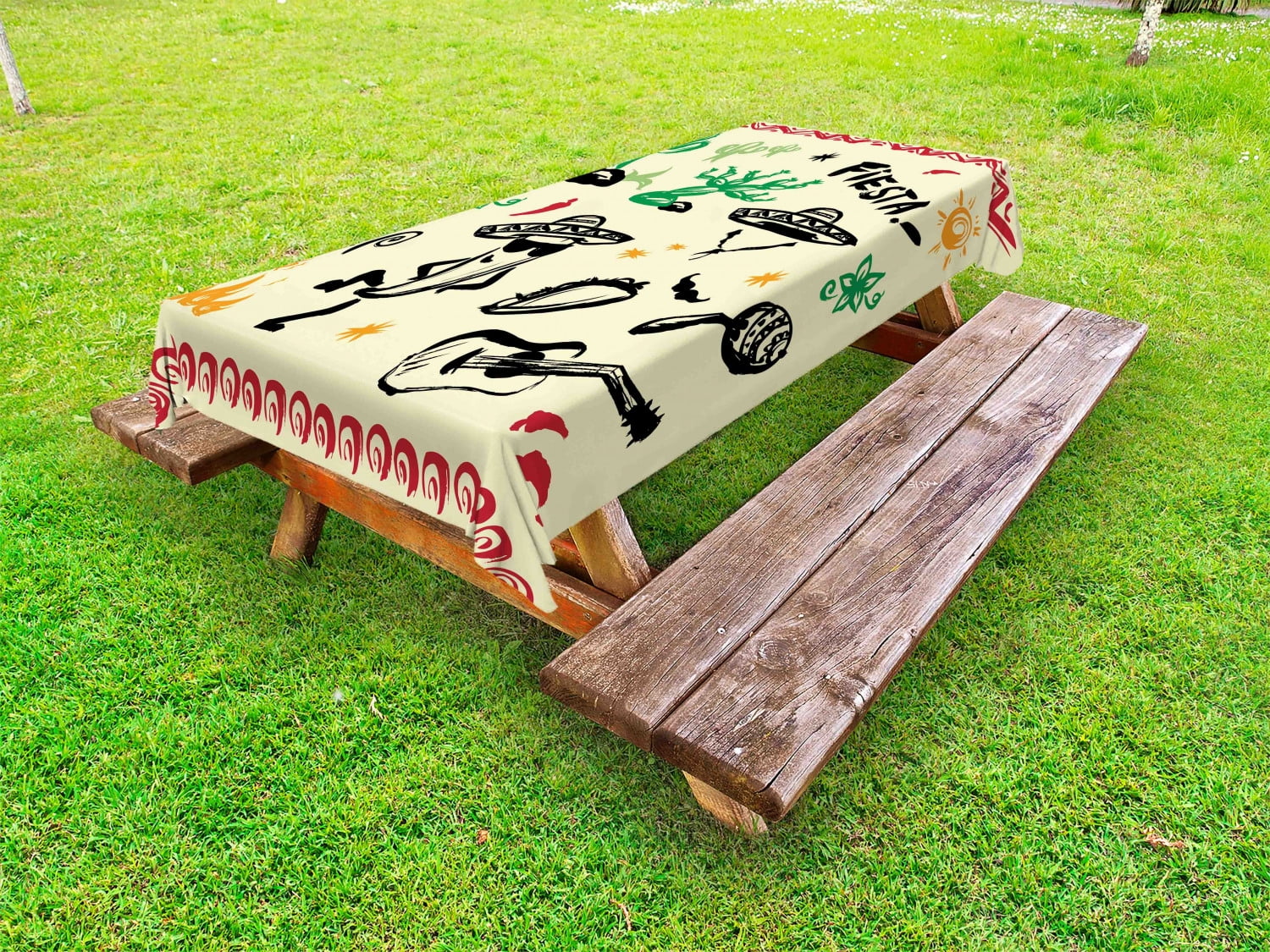 Mexican Outdoor Tablecloth, Popular Hispanic Cartoon Objects with ...
