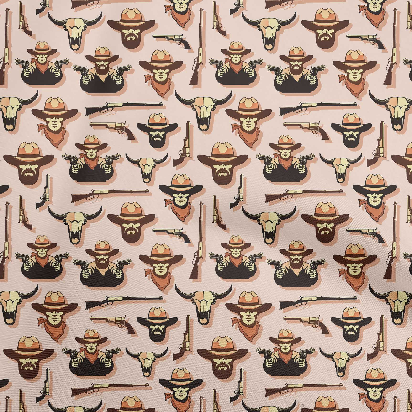 oneOone Cotton Silk Peach Fabric Cowboy Sewing Material Print Fabric By ...