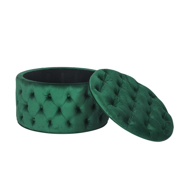 Homebeez Round Storage Ottoman Button Tufted Footrest Stool Coffee ...