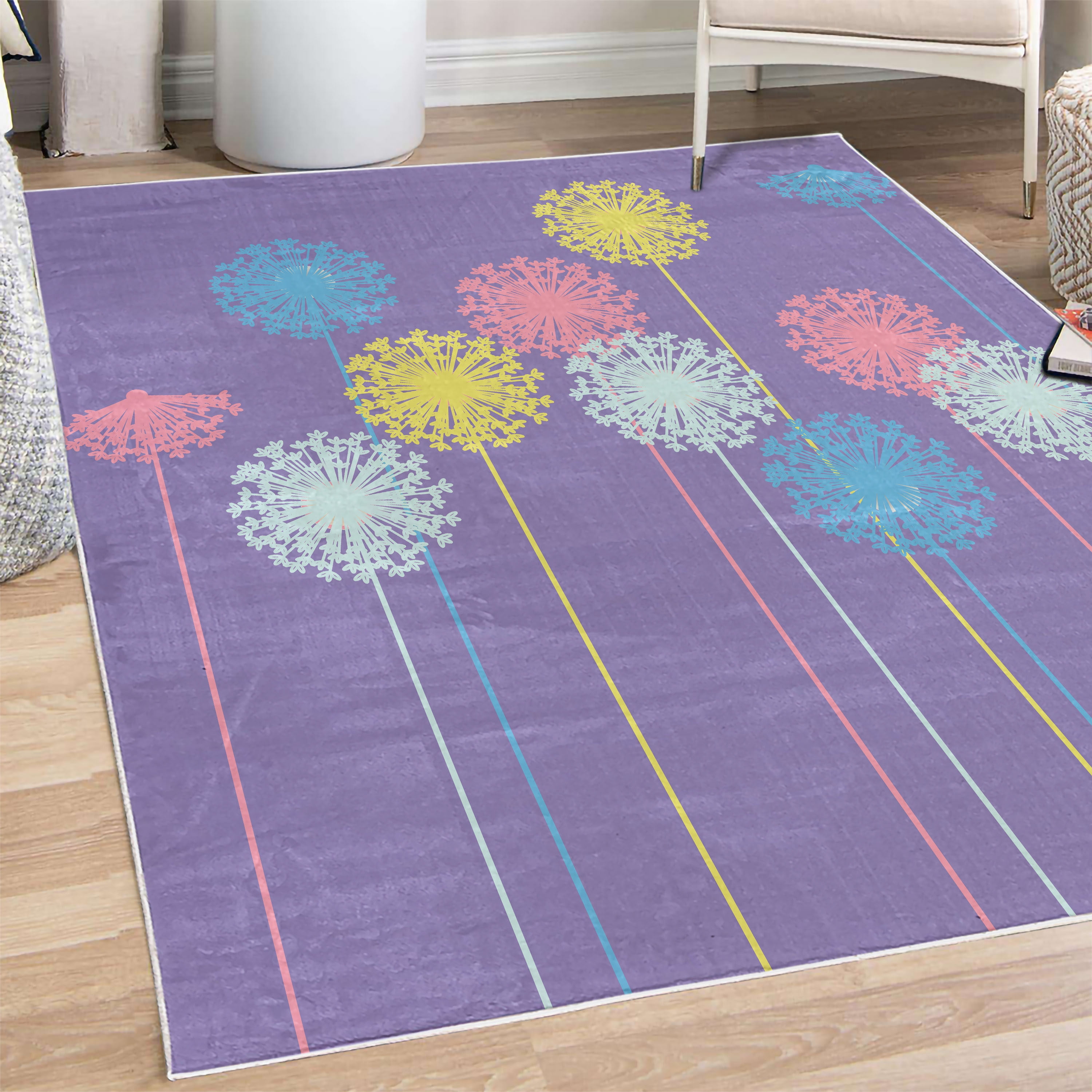 Dandelion Decorative Rug, Abstract Wildflower Silhouettes Botanical ...