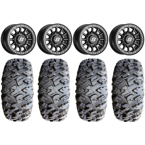 Sedona Sano Beadlock 14" Wheels Black 34" Warrior XT Sticky Tires Can ...