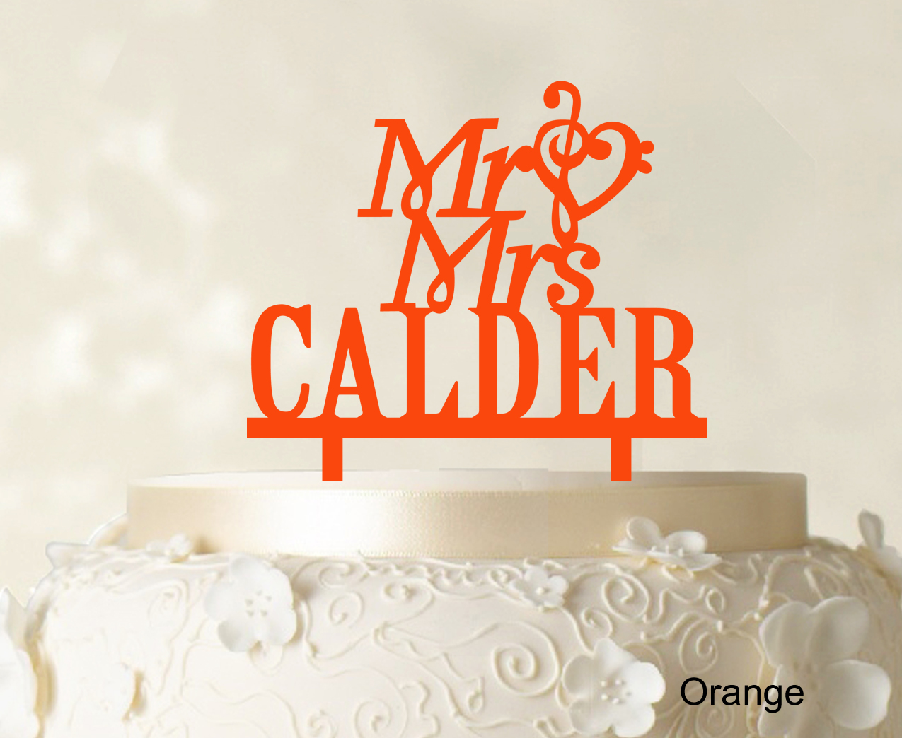 "Mr & Mrs Wedding Cake Topper Personalized Orange Cake Topper Color ...