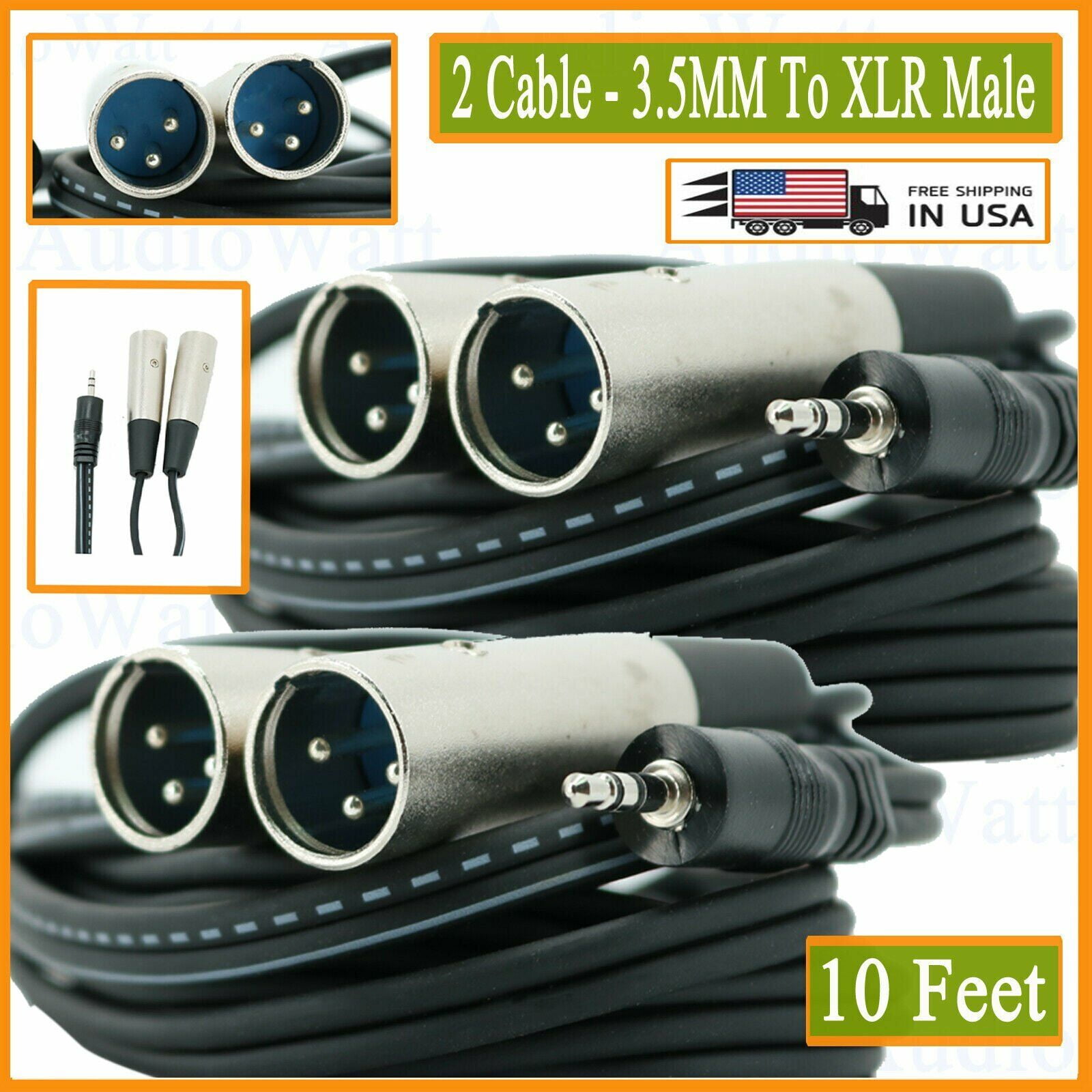 2 Packs- 10FT 3.5MM to XLR 3-Pin Male Microphone Cable Mic Plug For ...