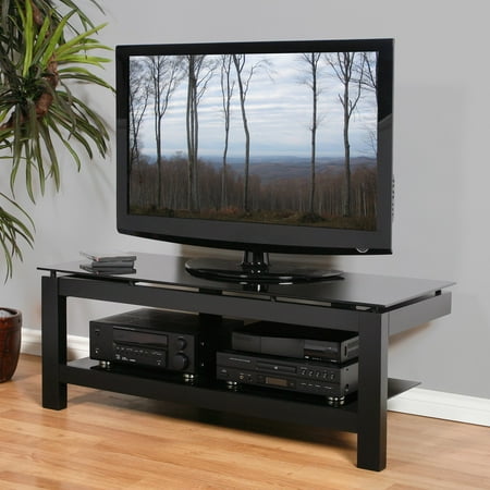 50 Inch Flat Screen Low Profile TV Stand - Black Glass and Black Satin ...