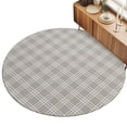 Beige Grid 3.3' Round Rug for Bedroom Reading Corner, Modern Minimalist ...