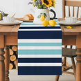 Burlap Table Runner 60 Inches Long, Navy Blue Turquoise Striped Non ...