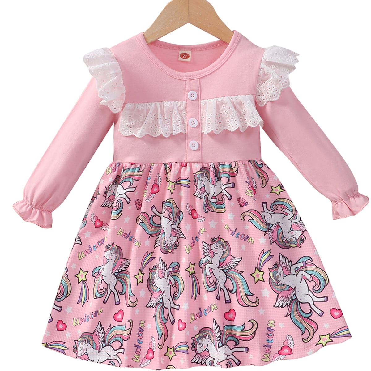 Popshion Toddler Girls Unicorn Dress Casual Mid-length Ruffle Dresses ...