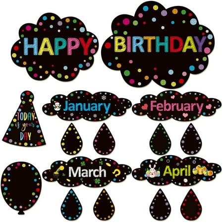 Chalkboard Brights Happy Birthday Bulletin Board Set Classroom ...