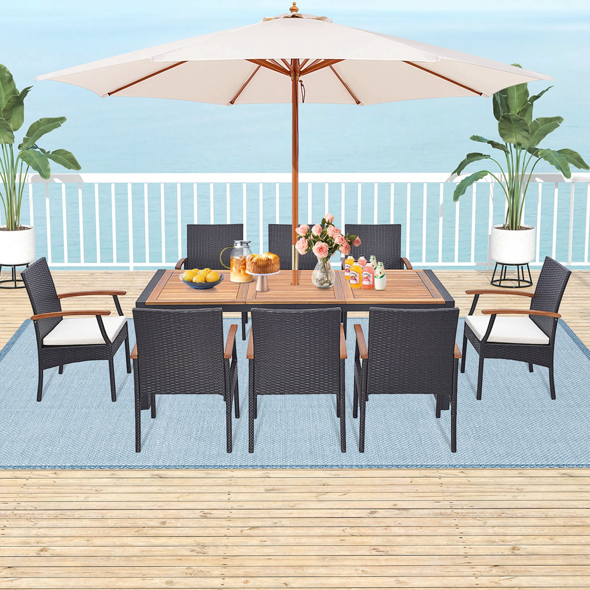 Click here for Costway 9 Pieces Patio Rattan Dining Set With Acac... prices