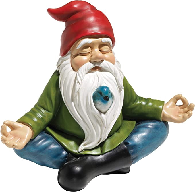 Diseño de estatua zen enana de jardín, pájaro enano sentado con bigote ...