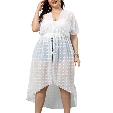 Boiiwant Women's Plus Size Cover-Ups Loose Fit Short Sleeve 3D Point ...