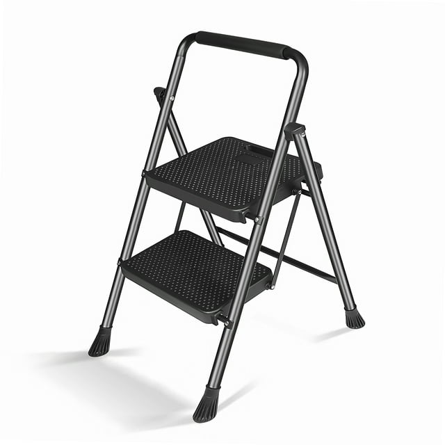 Foldable 2-Step Ladder, Heavy Duty Iron Frame Folding Ladders 2 Step ...