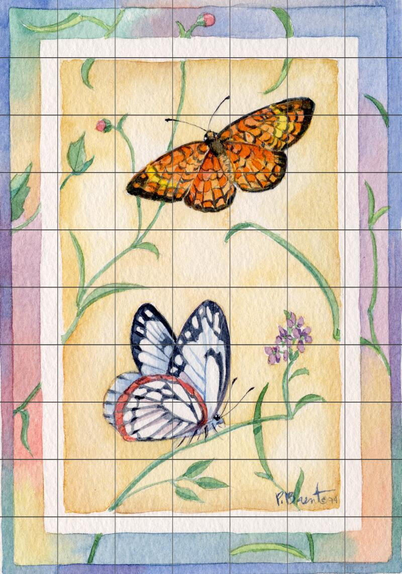 Tile Mural Kitchen Backsplash - Checkerspot Pine Butterfly - by Paul ...