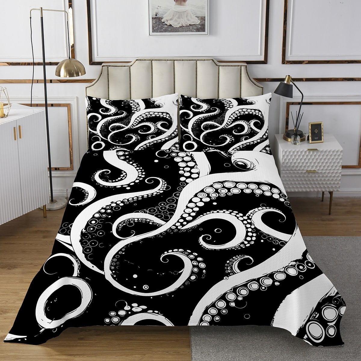 Erosebridal Black and White Quilt Sets for Queen Size Bed, Ocean ...