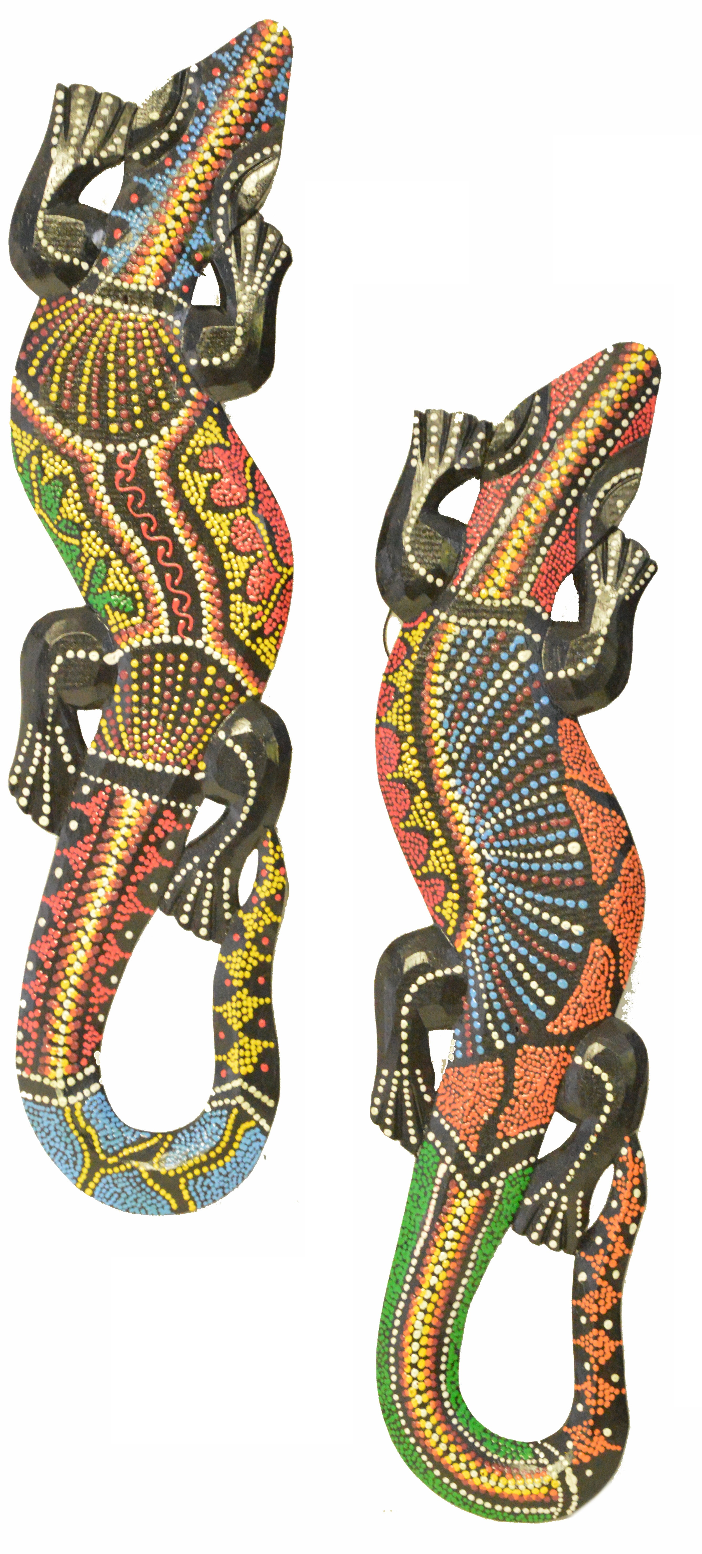 Set of 2 Beautiful Unique Hand Carved Wooden Aboriginal Dot Gecko ...