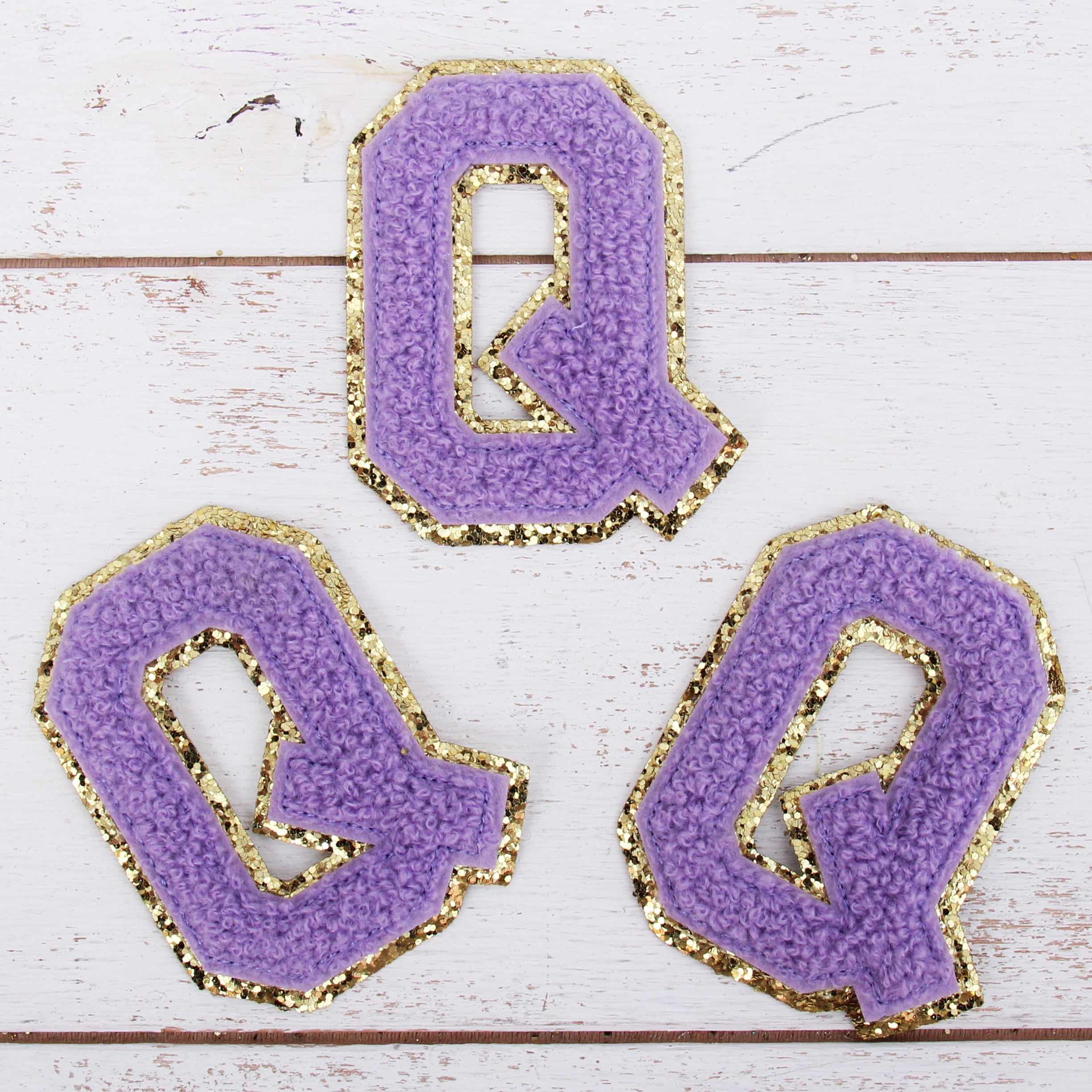 3 Pack Chenille Iron On Glitter Varsity Letter "Q" Patches - Lavender ...