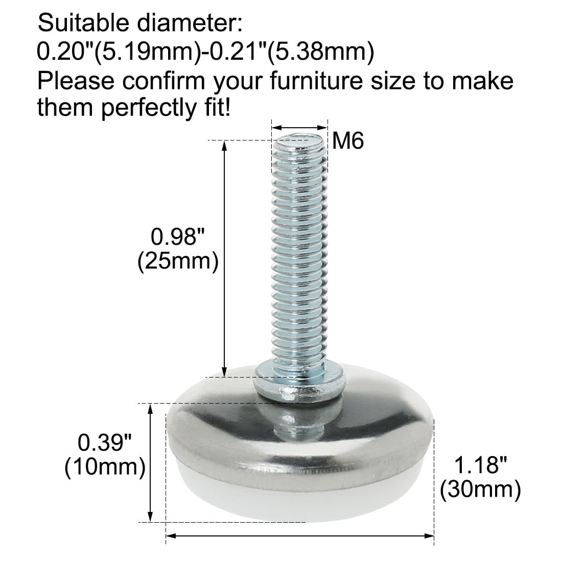 M6 x 25 x 30mm Leveling Feet Adjustable Leveler for Desk Chair Machine ...
