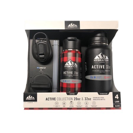 Hydrapeak Active 20oz / 32oz Stainless Steel Bottles Set 4 Lids, Plaid ...