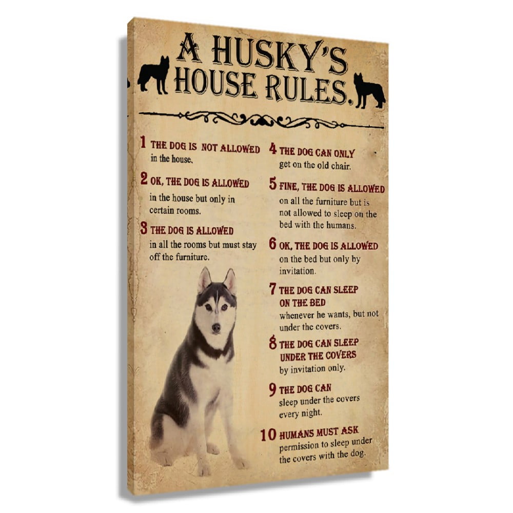 Husky Dog Wall Art House Rules Poster Living Room Decorative Prints For ...