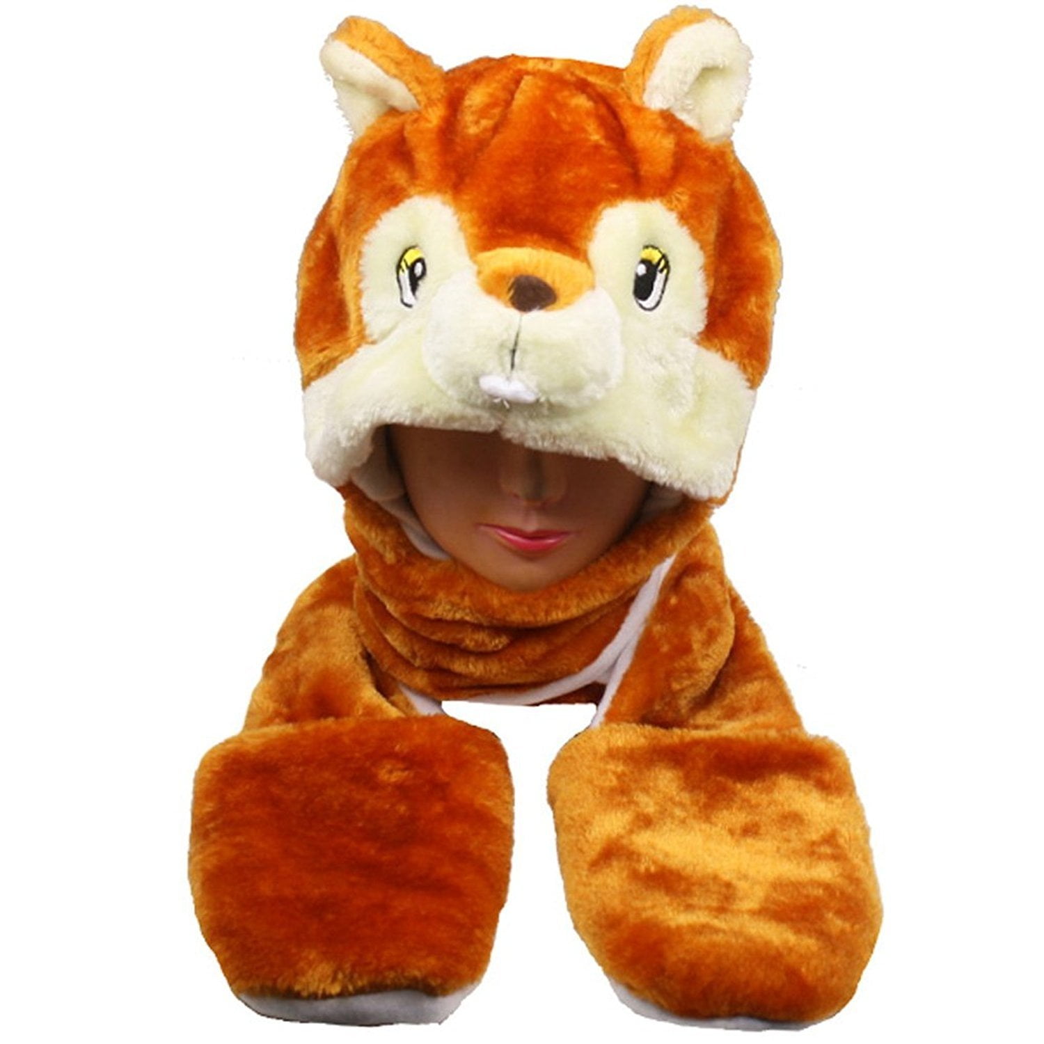 Silver Fever Plush Soft Animal Beanie Hat with Built-in Earmuffs, Scarf ...